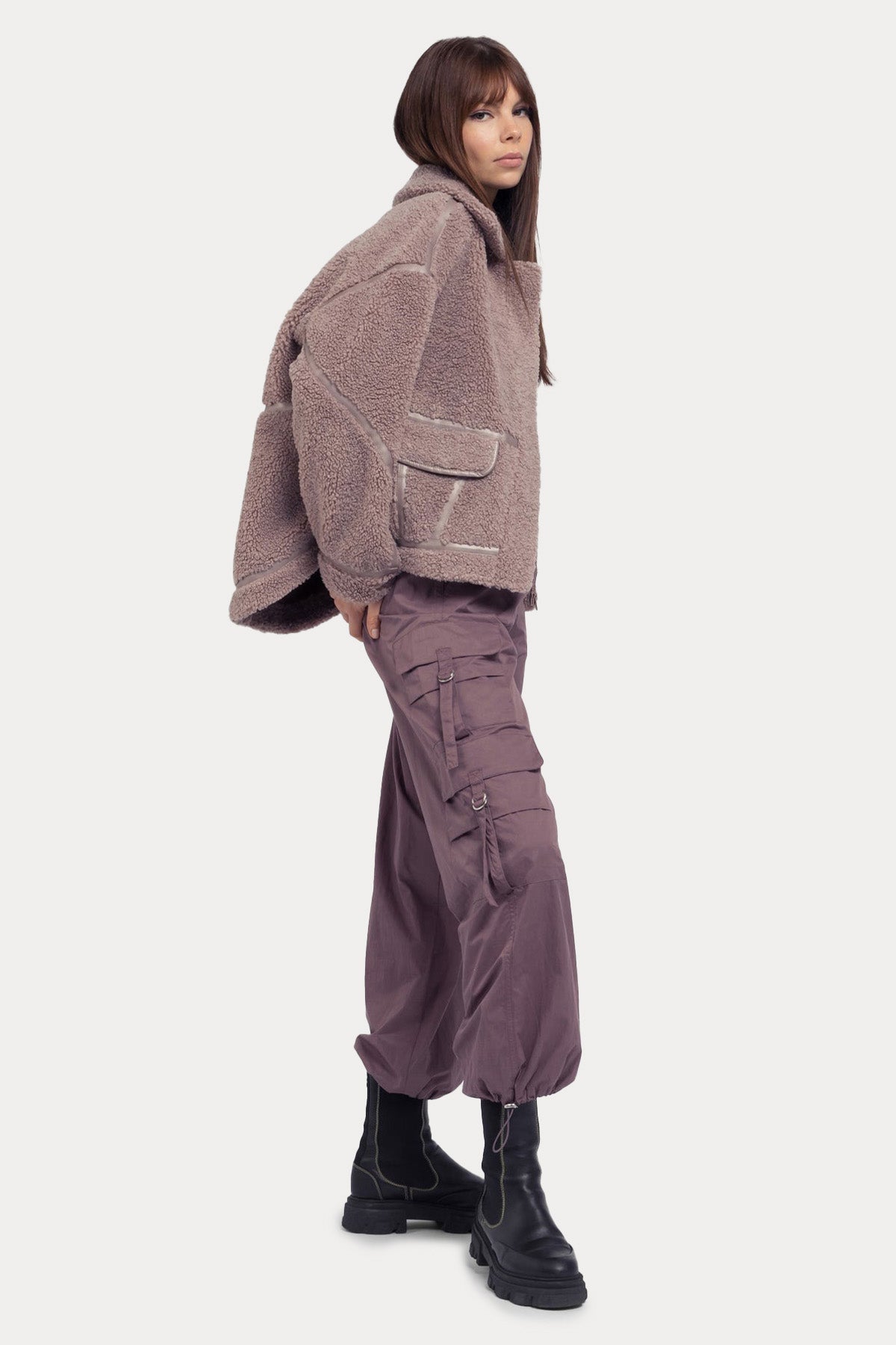 Urbancode Eko Kürklü Deri Detaylı Ceket BJ19251 RAISIN