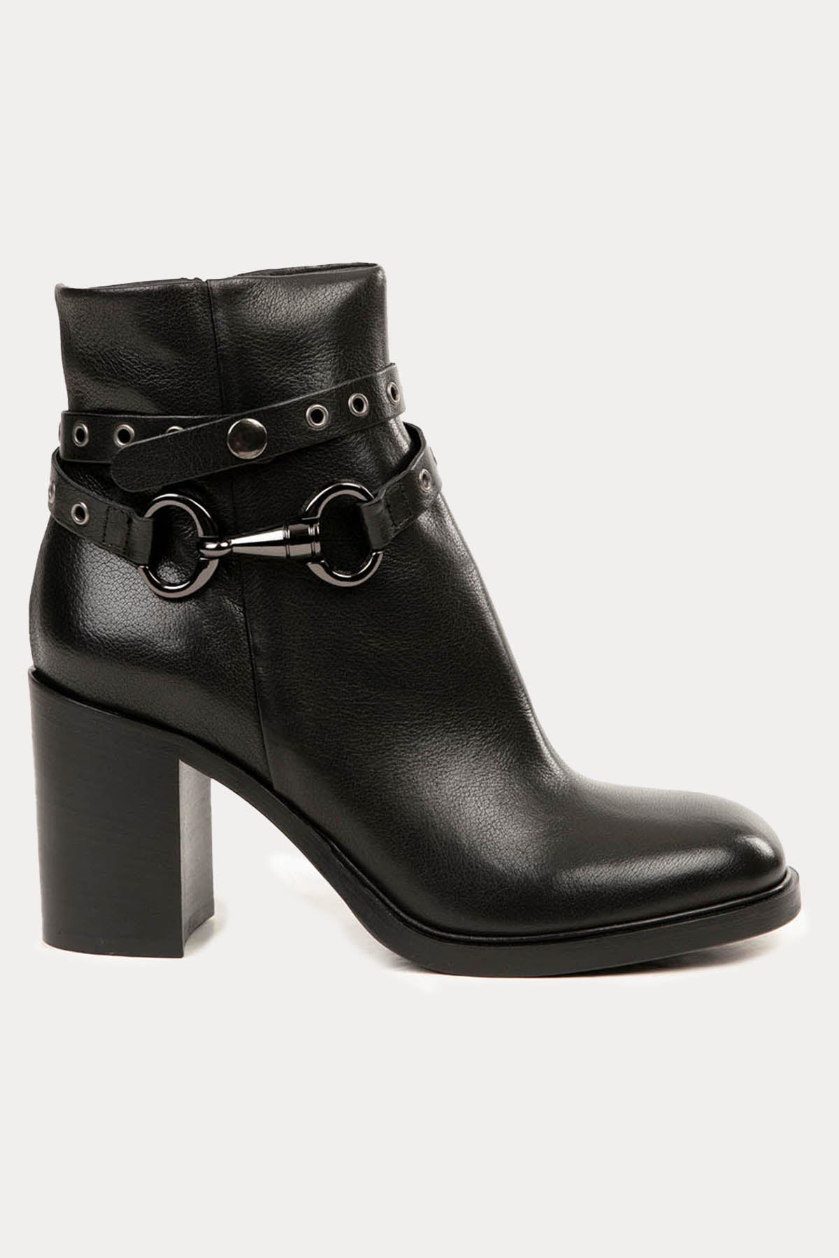 Fruit Zımbalı Kemer Detaylı Topuklu Deri Bot 8440 BLACK SIENA